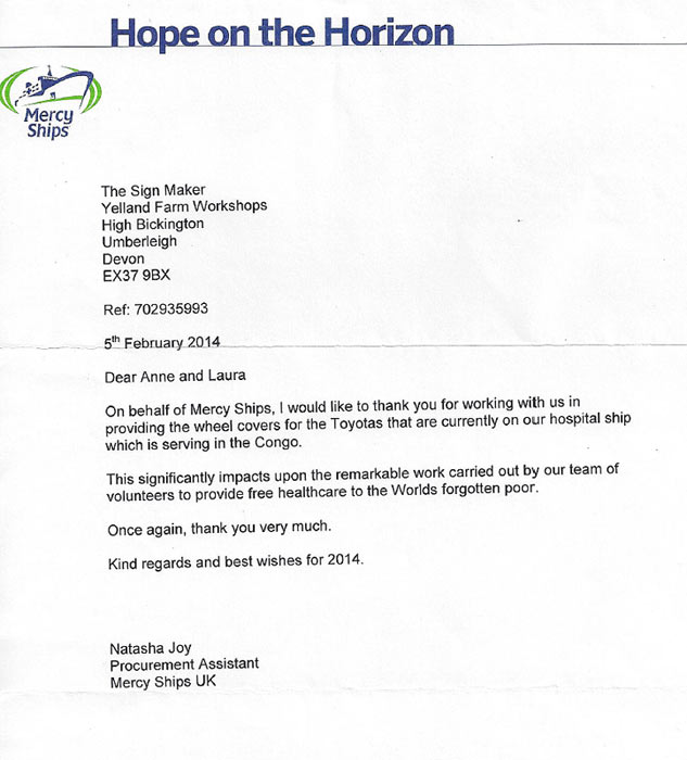 Mercy Ships Wheel Covers - The Sign Maker